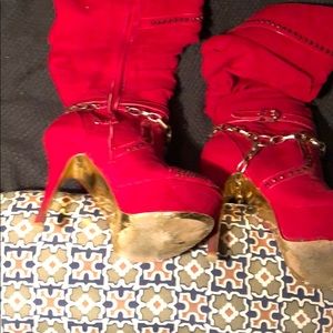 Alba | Shoes | Red Velvet Chic Boots With Gold Chains And Accents ...